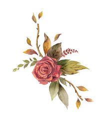 Watercolor autumn frame with roses leaves Vector Image