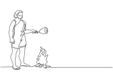 Continuous one line drawing prehistoric man Vector Image