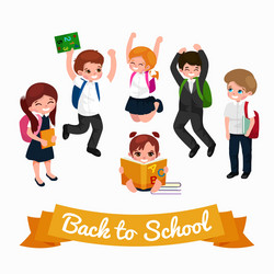 Kids in school set cartoon education collection Vector Image