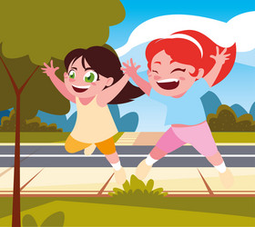 Girls cartoons playing outside design Royalty Free Vector