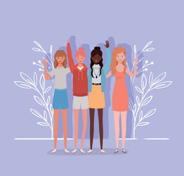 Young and beautiful interracial girls group Vector Image