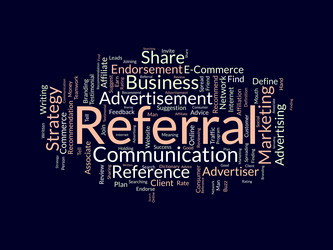 Word cloud background concept for referrals Vector Image