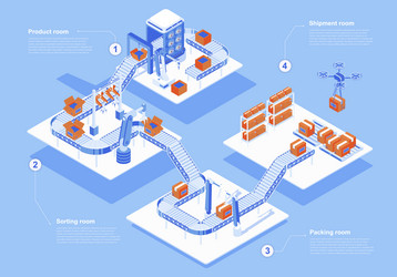Isometric product factory 3d conveyor line Vector Image