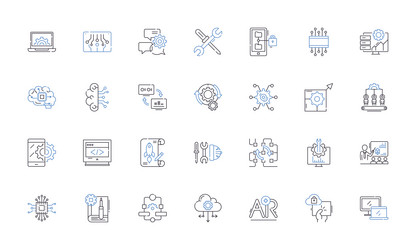 Number crunching line icons collection analysis Vector Image