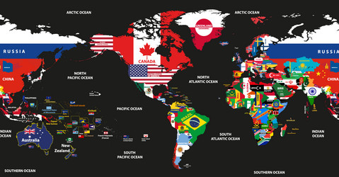 North and south america map combined with flags Vector Image