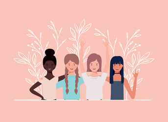 Young and beautiful interracial girls group Vector Image