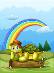 Happy kids standing over the rainbow Royalty Free Vector