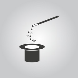 Magic wand and hat icon trick symbol flat Vector Image