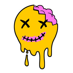 Acid smile face with brain Royalty Free Vector Image