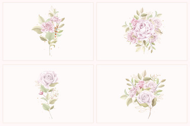 Set watercolor pink peony hand-drawn floral Vector Image