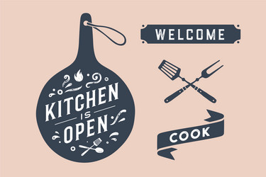 Kitchen is open wall decor poster sign quote Vector Image