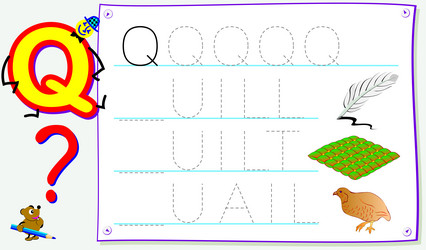 Letter Q words and cards - VectorStock