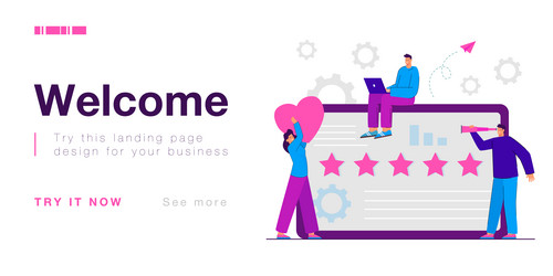 Company people studying analytics and customer Vector Image