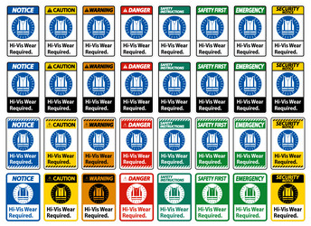 Caution sign hi-vis wear required on white Vector Image