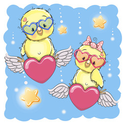 Two chickens on a hearts background Royalty Free Vector