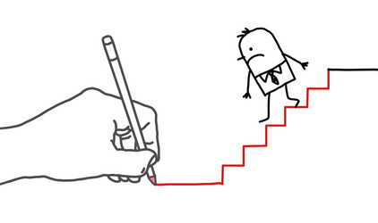 Drawing hand and cartoon businessman - going up Vector Image