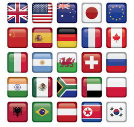Set of popular country flags glossy rectangle Vector Image