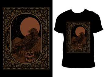 Vintage scary crow with engraving style Royalty Free Vector