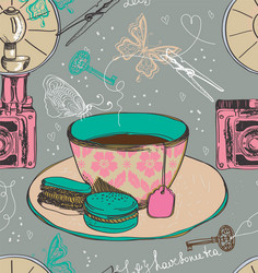 Black and white tea time pattern Royalty Free Vector Image