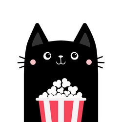 Black cat holding popcorn box cute cartoon funny Vector Image