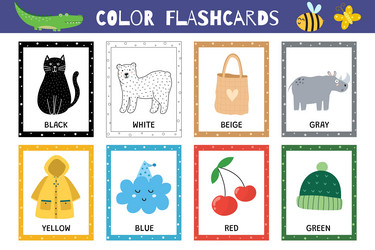 Basic colors flashcards collection for kids Vector Image
