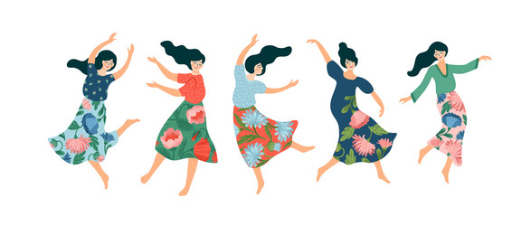 Isolated of cute dancing women Royalty Free Vector Image