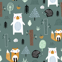 Seamless childish pattern with cute bear fox Vector Image