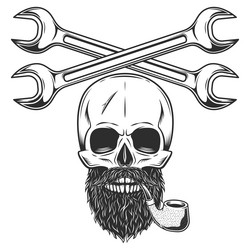 Skull smoking pipe with beard and wrench Vector Image