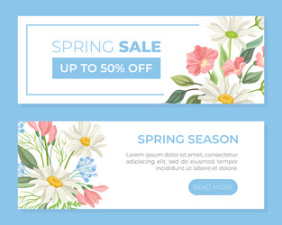 Flower shop spring sale flyer design with lush Vector Image