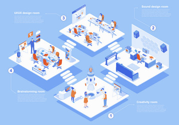 Remote team concept 3d isometric web scene Vector Image