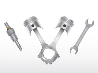 Engine piston and mechanical spanner wrench tool Vector Image