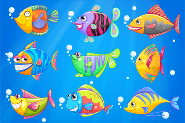Nine colorful fishes under the sea Royalty Free Vector Image