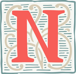 Medieval capital letter n logo in floral ornament Vector Image