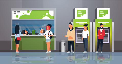 Mix race people waiting line queue to specialist Vector Image