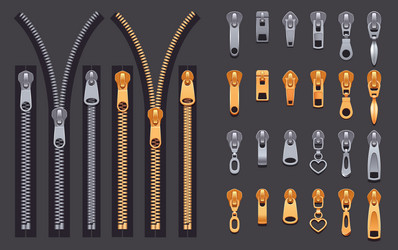 Zipper collection realistic set Royalty Free Vector Image