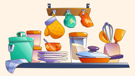 Cartoon kitchen shelf with utensil for cooking Vector Image
