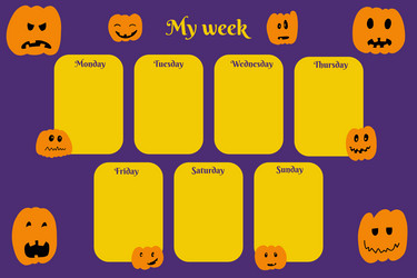 Weekly planner kids template with pumpkin Vector Image