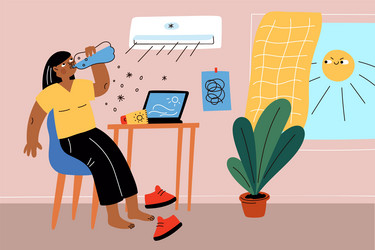 Concept of summer hot period woman weary from Vector Image