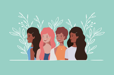 Young and beautiful interracial girls group Vector Image