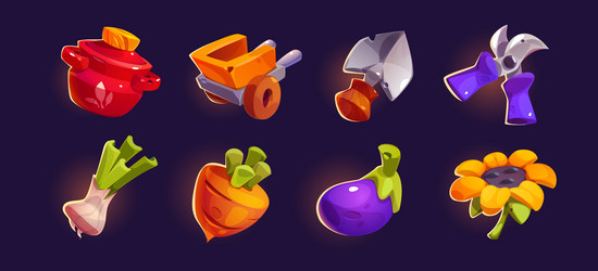Ui farm game icon set o gardening tool vegetable Vector Image