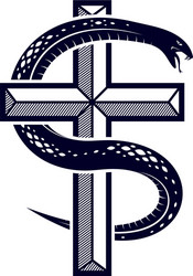Snake wraps around christian cross the struggle Vector Image
