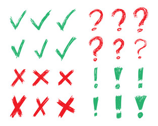 Green and red hand drawn sketch symbols Royalty Free Vector