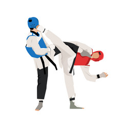 Two men fighting in taekwondo competition martial Vector Image