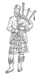 Scottish man dressed in kilt playing traditional Vector Image
