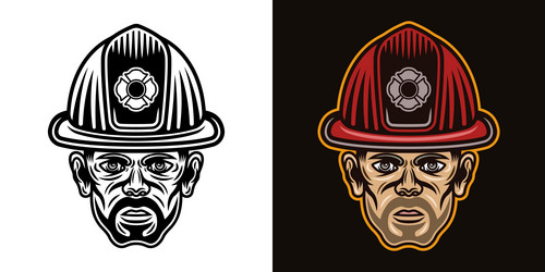 Fireman head in firefighter helmet character Vector Image