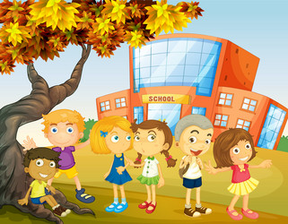 Cartoon girl and boy go to school together Vector Image