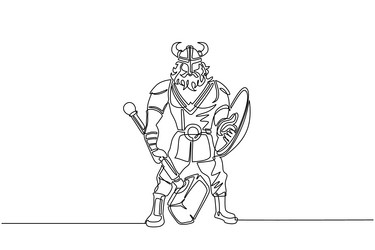 Single one line drawing man warrior viking Vector Image