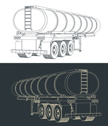 Truck with tanker trailer blueprints Royalty Free Vector