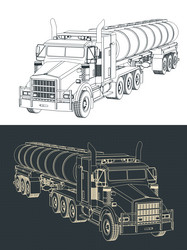 Truck with tanker trailer drawings Royalty Free Vector Image