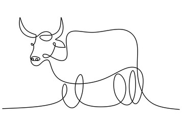 Bull one line continuous art drawing Royalty Free Vector